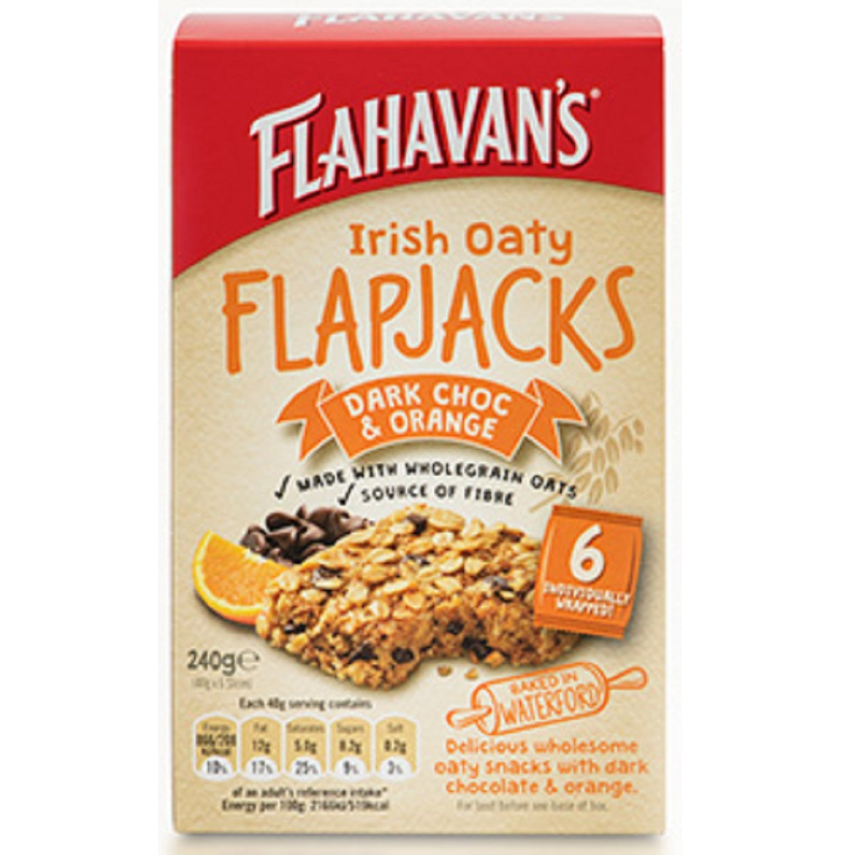 Flahavan’s Irish Oaty Flapjacks Dark Choc & Orange 6x40g - Ardkeen Quality Food Store