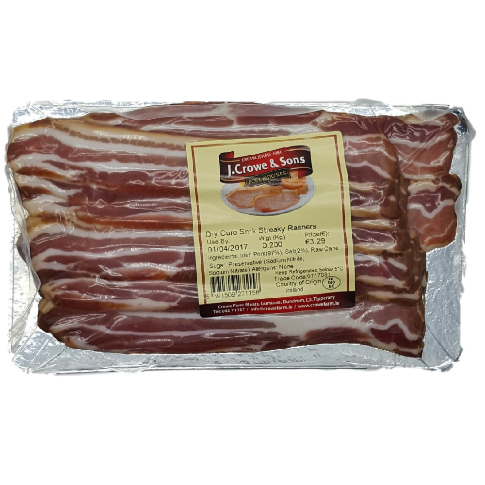 J. Crowe & Sons Dry Cure Smoked Streaky Rashers 200g - Ardkeen Quality ...